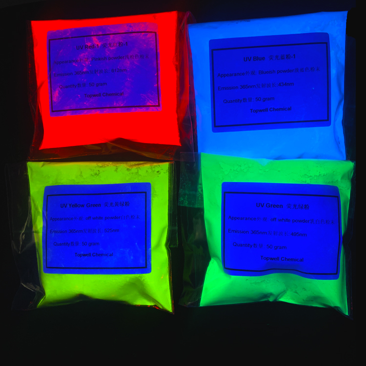China UV Fluorescent Pigments UV-A UV-B UV-C Red Yellow Green Blue ...
